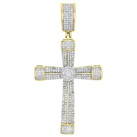 10k Yellow Gold Fn Diamond Cross Designer Pendant 190 Mens Pave