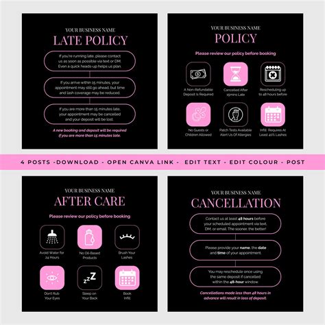 Lash Tech Policy Instagram Templates Beauty Salon Forms Canva Etsy