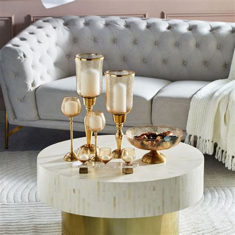 اشتري وعاء زجاجي بارز الملمس بقاعدة معدنية من النيكل من سواف 30x30x145 سم أونلاين هوم بوكس قطر