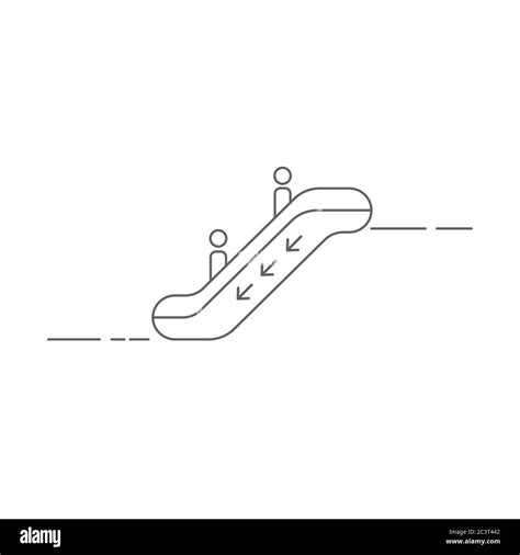 Escalator Going Down Information Signal Linear Icon With Arrow Stock