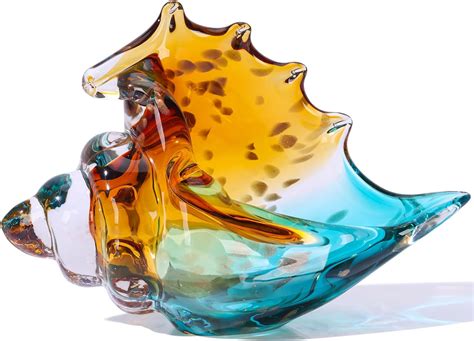 Sea Glass Art Figurines Hand Blown Conch Shell Sculpture