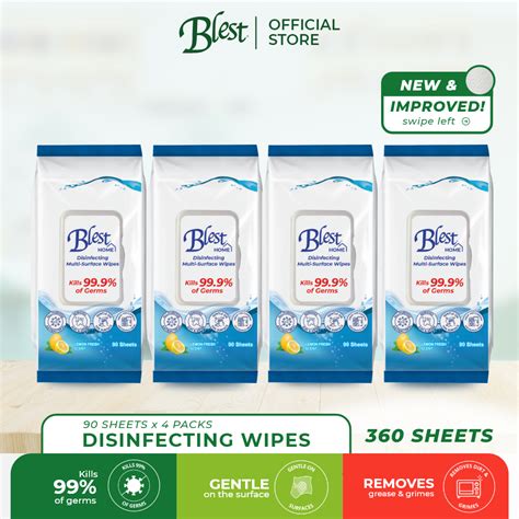 Blest Home Disinfecting Multi Purpose Wipes 90 Sheets X 4 Packs 360