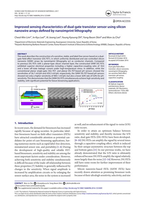 Pdf Improved Sensing Characteristics Of Dual Gate Transistor Sensor Using Silicon Nanowire