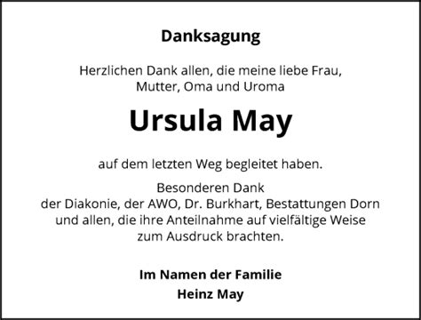 Traueranzeigen Von Ursula May Trauerundgedenken De