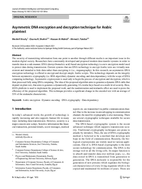 Pdf Asymmetric Dna Encryption And Decryption Technique For Arabic