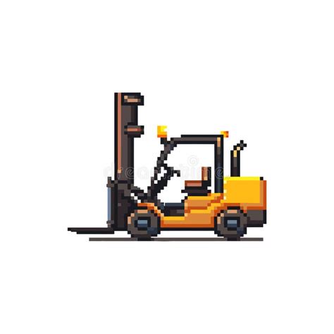 Pixel Art Yellow Forklift In Side Profile Vector Icon Design Stock