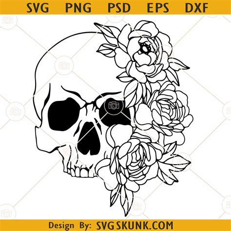 Skull With Flowers Svg Floral Skull Svg Girly Skull Svg Gothic Svg