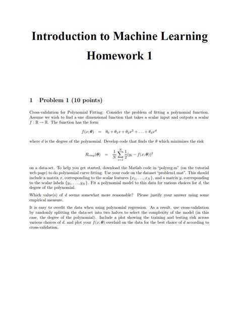 Machine Learning Homework 1 Solutions 2 Problem 2 10 Points