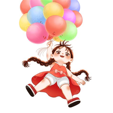 風船を持った女の子イラスト素材透過、pngフリー画像ダウンロード Pngtree