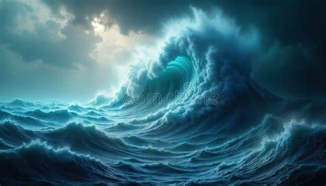 Powerful Ocean Waves Crash During Hurricane Intense Storm At Sea With