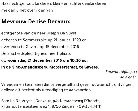 Avis De Décès De Denise Dervaux Décédé Le 15 12 2016 à Gavere Annonce