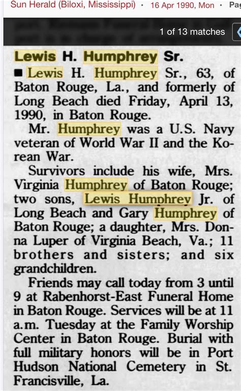 Bm1 Lewis Hamilton Humphrey Sr 1926 1990 Find A Grave Gedenkplek