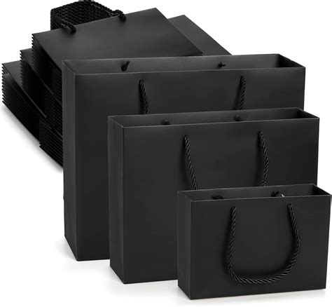 Lyellfe 30 Pack Black T Bags Heavy Duty Kraft Paper Bag With Handle