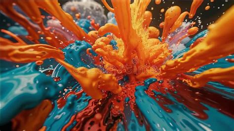 Explosion Of Bright Colors Of Liquid Splashing Of Liquid Paint Stock