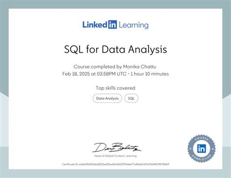 Just Finished The Course “sql For Data Analysis” By Nikiya Simpson Monika Chattu