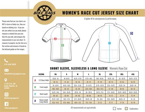Sizing Charts Bike Rags Apparel Custom Store