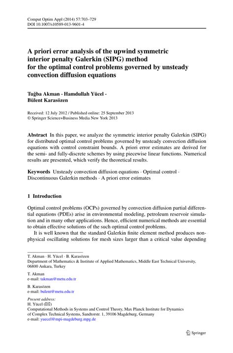 Pdf A Priori Error Analysis Of The Upwind Symmetric Interior Penalty Galerkin Sipg Method