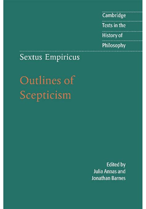 Sextus Empiricus Outlines Of Scepticism Cambridge Texts In The History Of Philosophy
