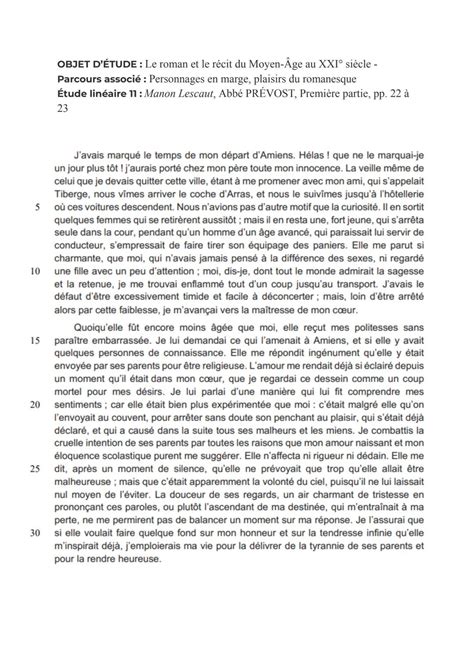 Explication Simple Analyse Linéaire De Manon Lescaut La Rencontre Et