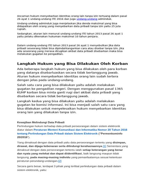 Ancaman Hukum Menyebarkan Identitas Orang Lain Tanpa Izin Tertuang