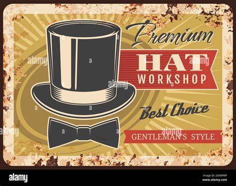 Tailor Shop Metal Plate Rusty Man Hat Making Workshop Vector Retro