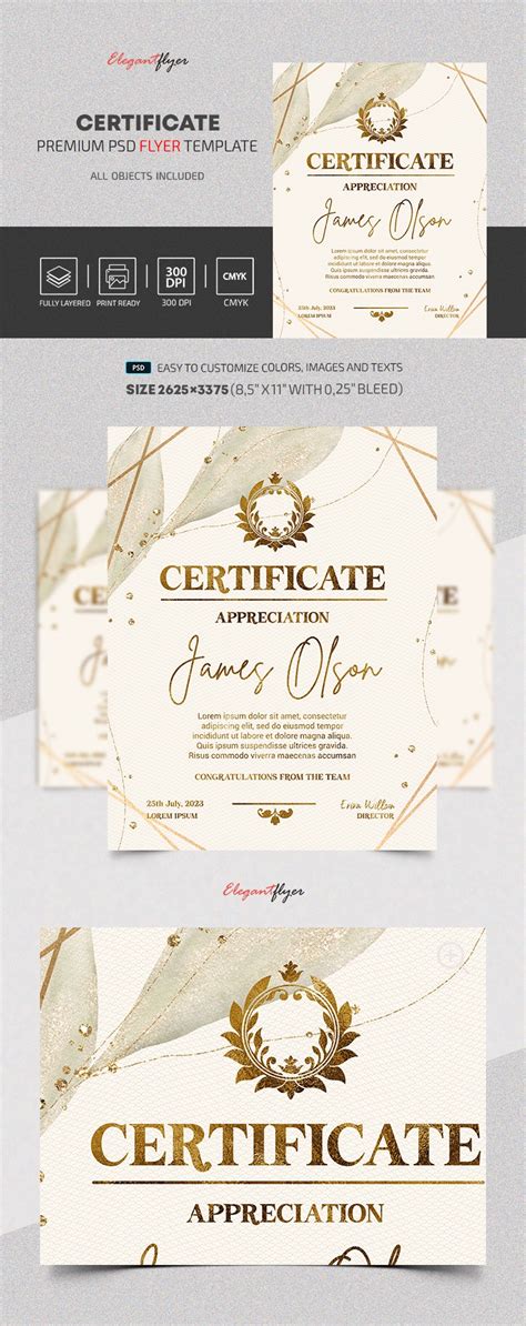 Gold Luxury Appreciation Premium Certificate Template Psd By Elegantflyer