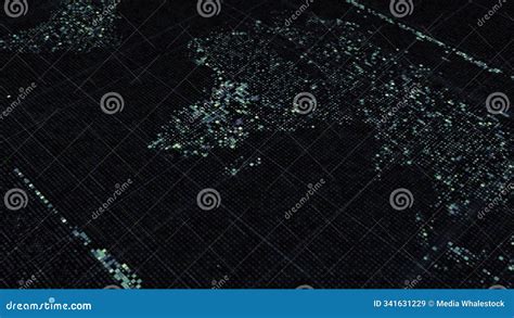 Abstract Colorful Particles Create World Map That Flowing On Black