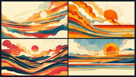 Abstract Sunset Set Colorful Sky With Sun And Clouds Poster