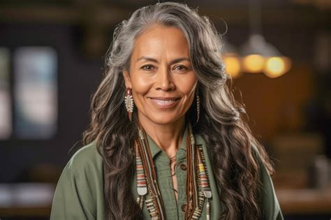 Premium Ai Image Beautiful Middleaged Native American Woman In Her