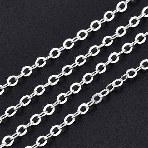 Honeyhandy Brass Cable Chains Soldered With Spool Flat Oval Silver 2x18x02mm About 984