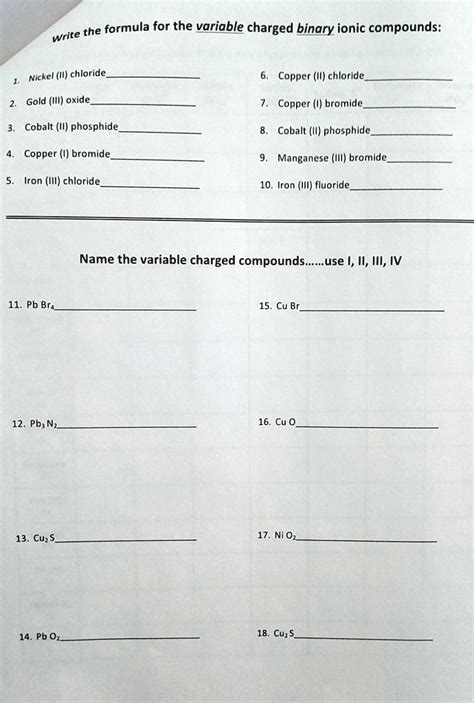 SOLVED The Formula For The Variable Charged Binary Ionic Compounds Write Nickel II Chloride