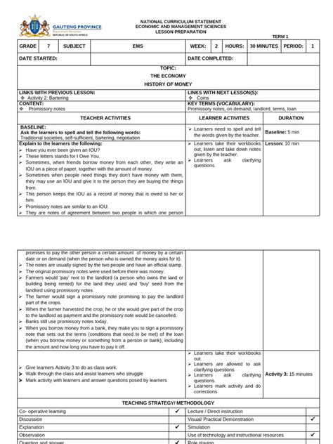 5 week 2 lesson plan 1 pdf money promissory note
