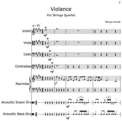 Violance Sheet Music For Violin Viola Cello Contrabass Marimba Acoustic Snare Drum
