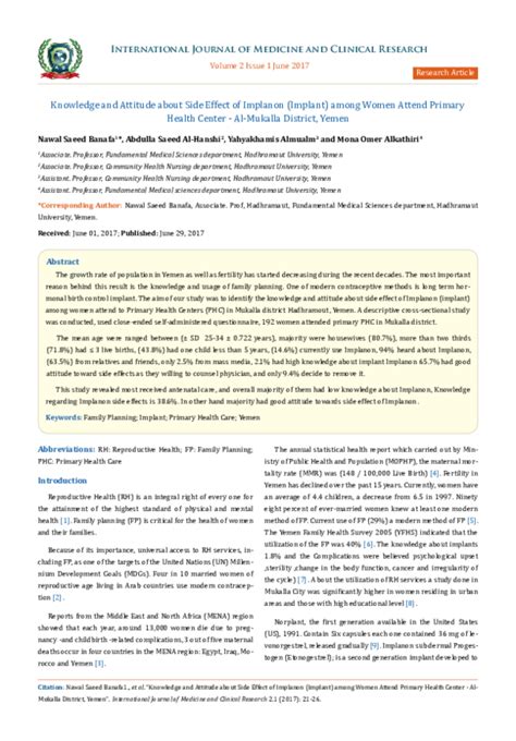 Pdf Knowledge And Attitude About Side Effect Of Implanon Implant