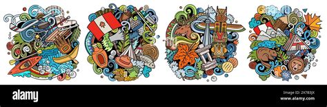 Canada Cartoon Vector Doodle Designs Set Colorful Detailed