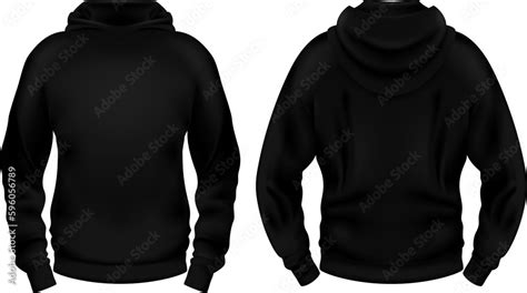 Blank Black Hoodie Template Front And Back Views Vector Illustration
