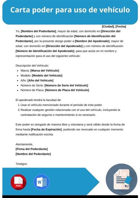Carta Poder Para Uso De Vehículo 【 Word Pdf