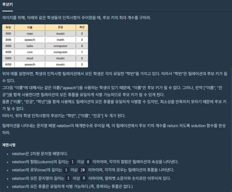 프로그래머스 LEVEL 후보키 Python
