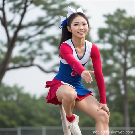 Agile Asian Cheerleader Balancing On Shoulders Stable Diffusion Online