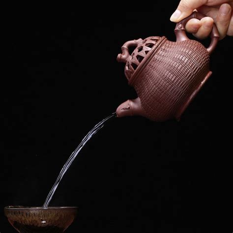 Purple Clay Teapot Bamboo Weave Pan Kettle Yixingteaart