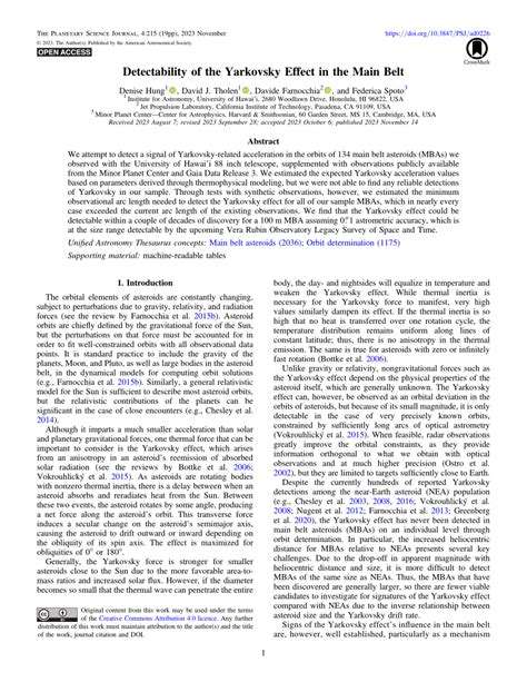 Pdf Detectability Of The Yarkovsky Effect In The Main Belt