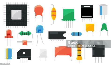 전기 회로 구성 요소 커패시터 트랜지스터 저항기 도체 반도체 전자 부품 벡터 전기 하드웨어 요소 절연 세트 저항기에 대한 스톡 벡터 아트 및 기타 이미지 Istock