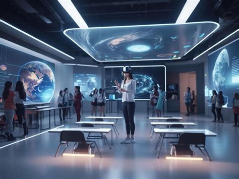 Premium Ai Image A Futuristic Classroom Holographic Display Virtual Reality Integrated Into