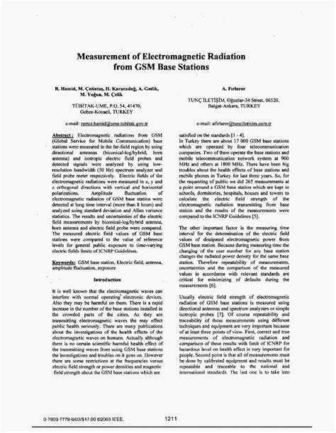 Pdf Measurement Of Electromagnetic Radiation From Gsm Base Stations