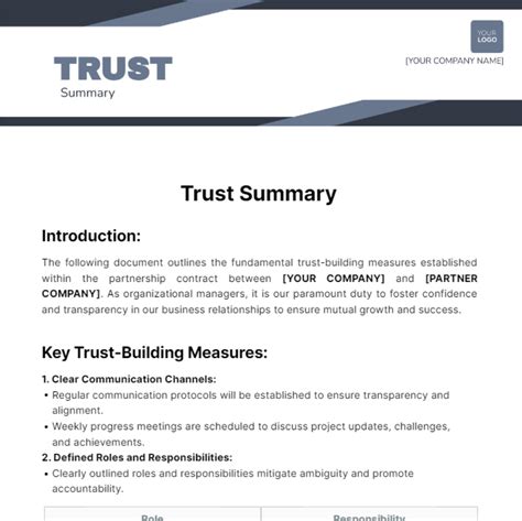 Free Trust Summary Template To Edit Online