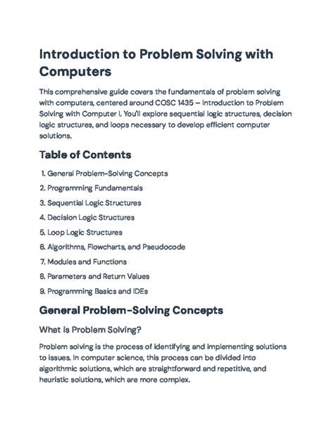 Cosc 1435 Introduction To Problem Solving With Computers Guide
