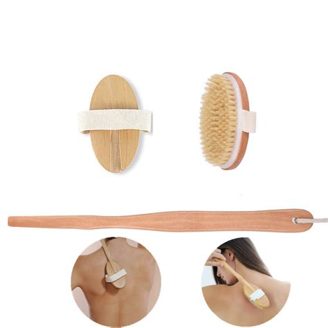 Long Curved Removable Replaced Handle Boar Bamboo Oval Bath Shower Bath