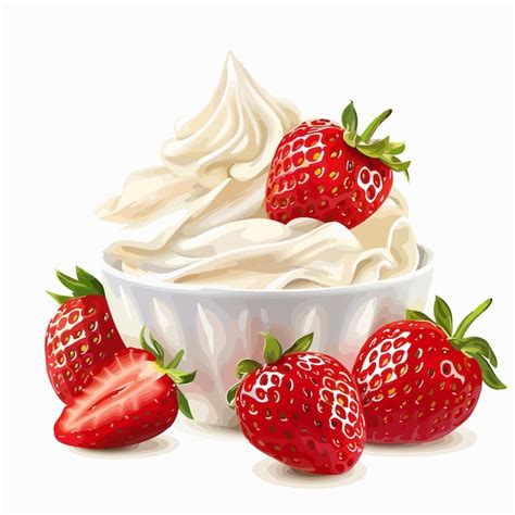 Deliciosas Fresas Y Crema Clipart En Fondo Blanco Vector Premium