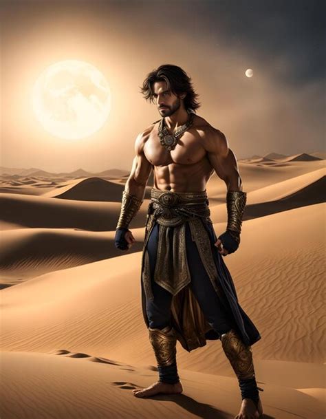 Premium Photo Desert Princes Windswept And Muscled Amidst Moonlit Dunes