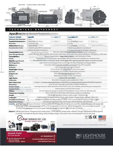 Lighthouse Stainless Steel Portable Airborne Apex Z50 Particle Counters 1 Cfm Size 10 Inch At